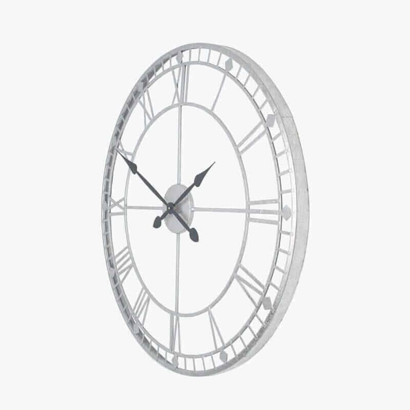 Antique Silver Metal Round Wall Clock