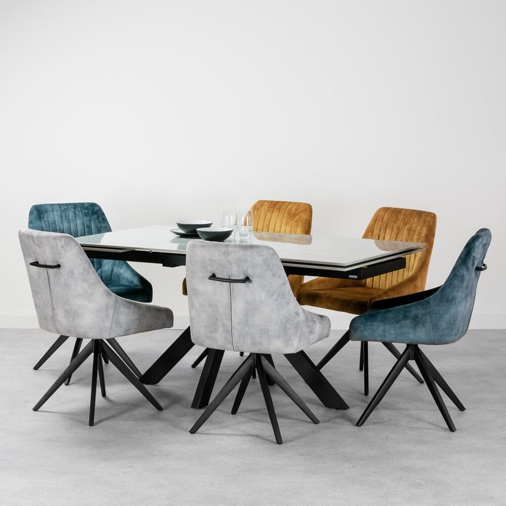 Olympia Light Grey Gloss Ceramic Extendable Dining Table & Aiden Chairs ...